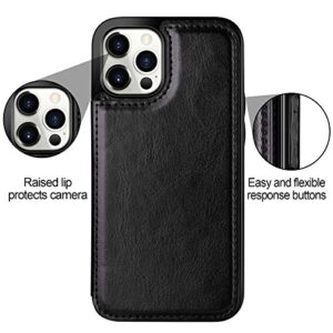 HianDier Wallet Case Compatible with iPhone 12 Pro MAX Case 5G 6.7-inch Slim Protective with Credit Card Slot Holder Flip Folio Soft PU Leather Magnetic Closure Cover, Black