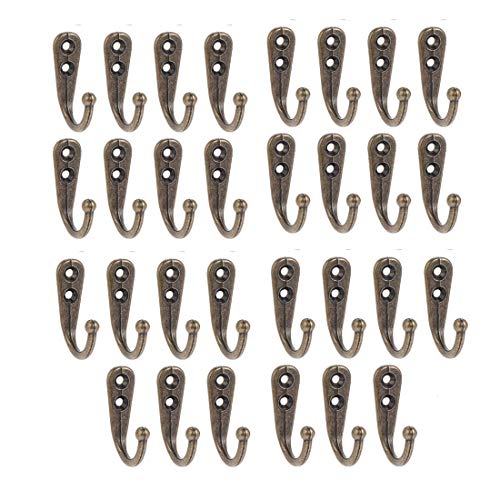 BfyBest 30 Pieces Large Wall Mounted Coat Hook Robe Hooks Cloth Hanger Coat Hanger Coat Hooks Rustic Hooks and 60 Pieces Screws for Bath Kitchen Garage Single Coat Hanger (Bronze)