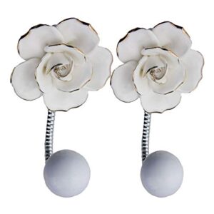 kani wall hooks, handmade rose flower ceramic wall hook holder heavy duty utility storage hook for hanging coat hat towel robe, creative coat hook for kitchen bathroom office 2 pack