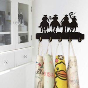 Wall Coat Hooks West Cowboy Silhouette Wooden Hook Wall Door Installation Clothes Coat hat Key Hook/Coat Rack/Wall Hook Modern Home Decoration Wall Stickers Kitchen Bathroom Towel Hook, Black（Long：