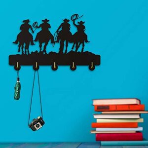 Wall Coat Hooks West Cowboy Silhouette Wooden Hook Wall Door Installation Clothes Coat hat Key Hook/Coat Rack/Wall Hook Modern Home Decoration Wall Stickers Kitchen Bathroom Towel Hook, Black（Long：