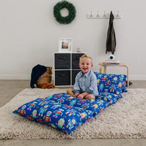 Wildkin Kids Floor Lounger for Boys and Girls, Measures 86.8 x 27 Inches, Travel-Friendly and Perfect for Sleepovers, Requires 5 Standard Size Pillows (Not Included) (Robots)