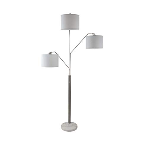 SH Lighting 83.5" Arc Tree Floor Lamp - Featrue 3 Hanging White Drum Fabric Shade with Adjustable Swing Arm and Marable Base - Great for Living Rooms, Bedrooms, or Arching Over Couches - 6949SN