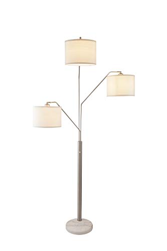 SH Lighting 83.5" Arc Tree Floor Lamp - Featrue 3 Hanging White Drum Fabric Shade with Adjustable Swing Arm and Marable Base - Great for Living Rooms, Bedrooms, or Arching Over Couches - 6949SN