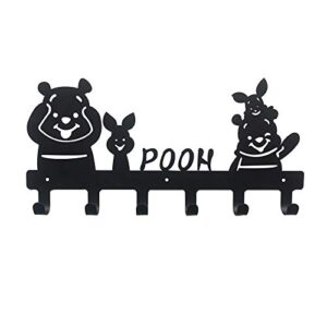 fancylife kids gift home decorative wall metal coat key umbrella hat hooks rack,black happy winnie pooh,6 hooks