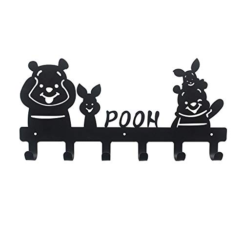 Fancylife Kids Gift Home Decorative Wall Metal Coat Key Umbrella Hat Hooks Rack,Black Happy Winnie Pooh,6 Hooks