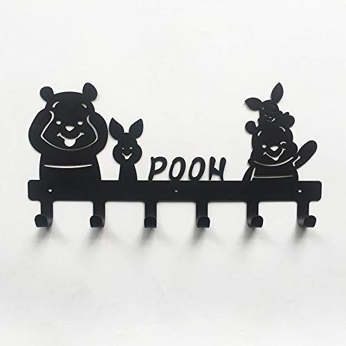 Fancylife Kids Gift Home Decorative Wall Metal Coat Key Umbrella Hat Hooks Rack,Black Happy Winnie Pooh,6 Hooks