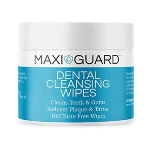 maxi-guard dental cleansing wipes for dogs, cats, horses and companion animals (100 wipes), light blue/white