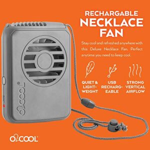 O2COOL Rechargeable Necklace Fan - Portable Hanging Neck Fan with Adjustable Lanyard - 3 Speed Vertical Air Flow – Micro USB Charging Cable Included (Grey)