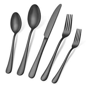 Black Silverware Set, Aisoso 20 Piece Stainless Steel Flatware Cutlery Set Service for 4, Include Knife Fork Spoon, Stylish Mirror Finish, Dishwasher Safe Perfect for Home Kitchen Restaurant