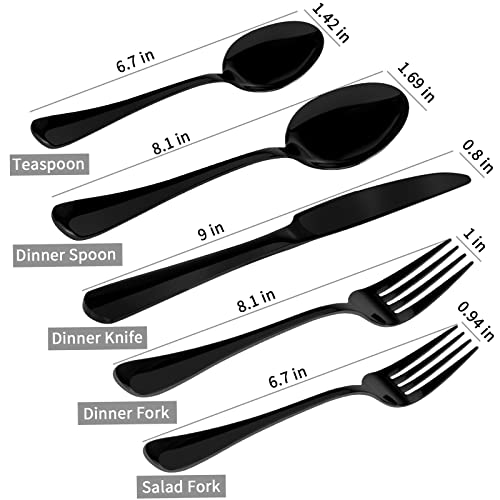 Black Silverware Set, Aisoso 20 Piece Stainless Steel Flatware Cutlery Set Service for 4, Include Knife Fork Spoon, Stylish Mirror Finish, Dishwasher Safe Perfect for Home Kitchen Restaurant