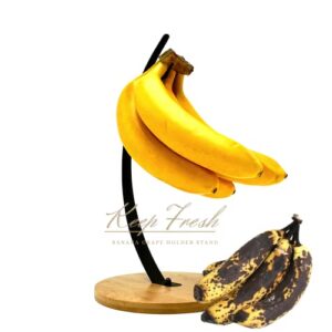 banana hanger for kitchen countertop, black banana holder stand, bamboo banana hook, headphone hook, kitcken organizer- shinyik japanese zakka style with bamboo wood and rust resistance black iron