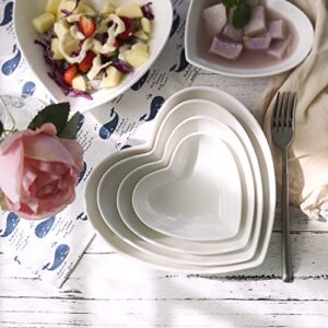 Keponbee 2pcs Porcelain Big Heart-shaped Bowls White Deep Heart Plates Salad Bowl/Fruit Bowl for Desserts/Pasta/Dinner, 8"