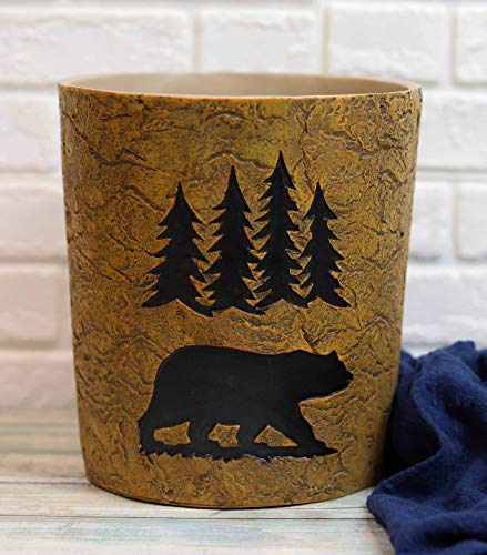 Ebros Wildlife Rustic Black Bear Roaming Pine Trees Forest Silhouette Bathroom Accent Resin Figurine Accessories Western Country Cabin Lodge Decorative (Waste Basket Trash Bin)