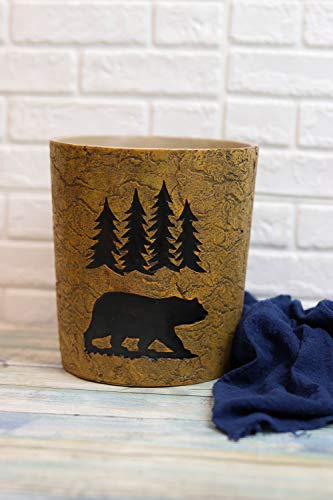 Ebros Wildlife Rustic Black Bear Roaming Pine Trees Forest Silhouette Bathroom Accent Resin Figurine Accessories Western Country Cabin Lodge Decorative (Waste Basket Trash Bin)