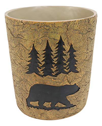 Ebros Wildlife Rustic Black Bear Roaming Pine Trees Forest Silhouette Bathroom Accent Resin Figurine Accessories Western Country Cabin Lodge Decorative (Waste Basket Trash Bin)