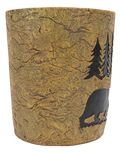 Ebros Wildlife Rustic Black Bear Roaming Pine Trees Forest Silhouette Bathroom Accent Resin Figurine Accessories Western Country Cabin Lodge Decorative (Waste Basket Trash Bin)