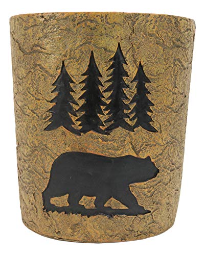 Ebros Wildlife Rustic Black Bear Roaming Pine Trees Forest Silhouette Bathroom Accent Resin Figurine Accessories Western Country Cabin Lodge Decorative (Waste Basket Trash Bin)