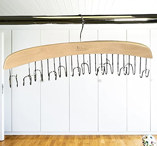 RoomForLife - Solid Wood Hanger with 12 Metal Hooks for Hanging Belts, Necklaces, Swimsuits, Ties, Scarves, Bras, Undergarments and Closet. Size 15.5 inches x 6.25 inches