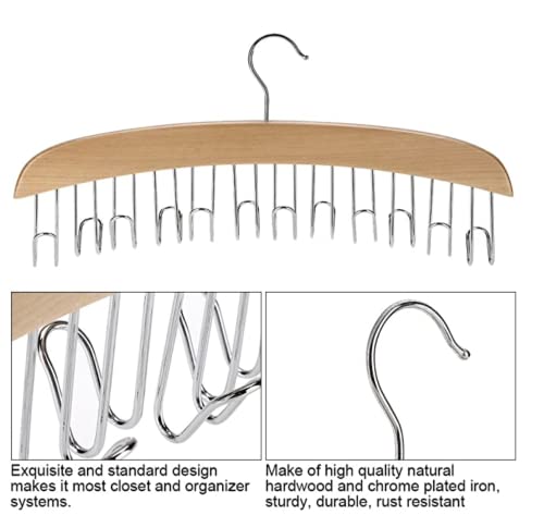 RoomForLife - Solid Wood Hanger with 12 Metal Hooks for Hanging Belts, Necklaces, Swimsuits, Ties, Scarves, Bras, Undergarments and Closet. Size 15.5 inches x 6.25 inches