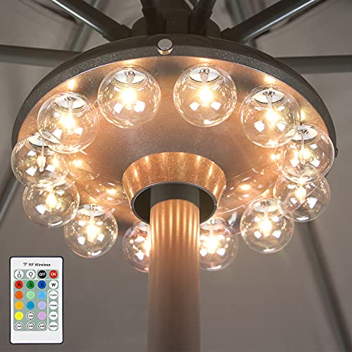 BIGMONAT Battery Operated Hanging Lights Outdoor Patio Umbrella Light RF Remote Control,12 Colors Changing Pole Light for Umbrella,Wireless Under Umbrella Lights Brightness Dimmable and Timer