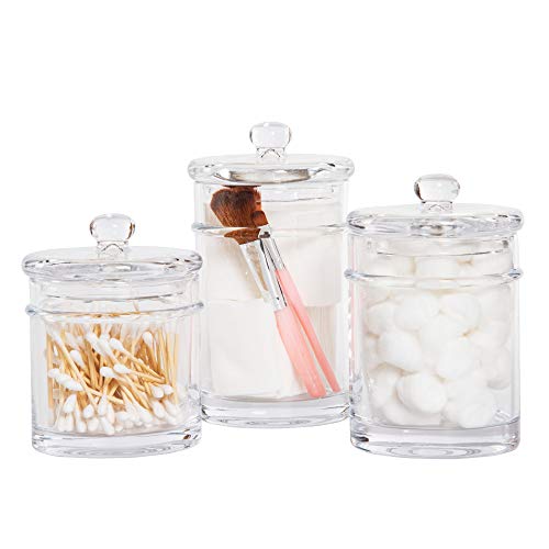 KMwares 3PC Set Premium Quality Glass Bathroom Canisters, Apothecary Jars, Storage Containers with Airtight Glass Lid and Wide Mouth (13/18/24 oz)