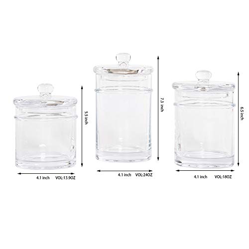 KMwares 3PC Set Premium Quality Glass Bathroom Canisters, Apothecary Jars, Storage Containers with Airtight Glass Lid and Wide Mouth (13/18/24 oz)