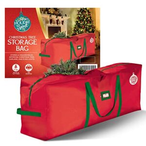 holiday spirit christmas tree storage bag, heavy-duty 600d oxford material with durable reinforced handles & zipper, waterproof dust protection (red, fits a 9ft tree)