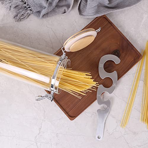 KKC HOME ACCENTS Glass Pasta Storage Container with Measuring Tool,Glass Spaghetti Storage Jar,Noodle Pasta Spaghetti holder Container,Tall Glass Storage Container Bamboo Lid,68 Floz