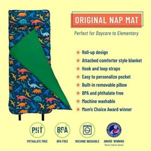 Wildkin Original Nap Mat with Reusable Pillow for Boys and Girls, Perfect for Elementary Sleeping Mat, Features Hook and Loop Fastener, Soft Cotton Blend Materials Nap Mat for Kids(Jurassic Dinosaurs)