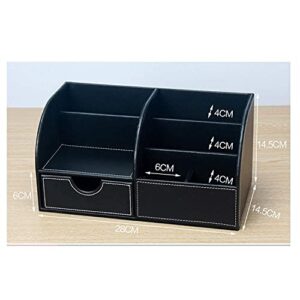 Desk Organizer, Multi-Function PU Leather Office Stationery Organizer Storage Box, Office Accessories Organizer-Business Card, Pen, Pencil, Mobile Phone, Stationery Holder (Black)