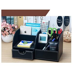 Desk Organizer, Multi-Function PU Leather Office Stationery Organizer Storage Box, Office Accessories Organizer-Business Card, Pen, Pencil, Mobile Phone, Stationery Holder (Black)