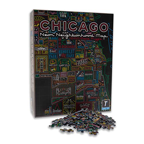 Neon Neighborhood Map of Chicago Puzzles - Puzzles for Adults 1000 Piece | Chicago Gift | Chicago Map