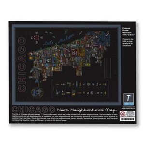 Neon Neighborhood Map of Chicago Puzzles - Puzzles for Adults 1000 Piece | Chicago Gift | Chicago Map