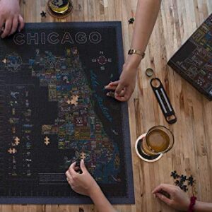 Neon Neighborhood Map of Chicago Puzzles - Puzzles for Adults 1000 Piece | Chicago Gift | Chicago Map