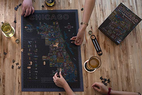 Neon Neighborhood Map of Chicago Puzzles - Puzzles for Adults 1000 Piece | Chicago Gift | Chicago Map