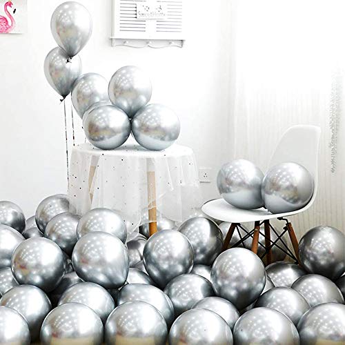 12Inch Chrome Metallic Silver Balloons for Party 50 Pcs Thick Latex Balloons for Party Decorations (Silver)