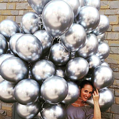 12Inch Chrome Metallic Silver Balloons for Party 50 Pcs Thick Latex Balloons for Party Decorations (Silver)