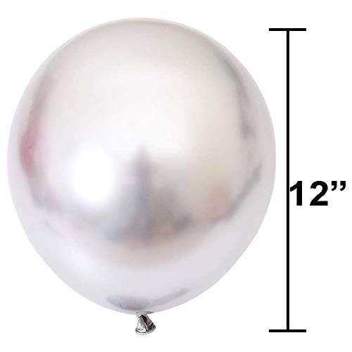 12Inch Chrome Metallic Silver Balloons for Party 50 Pcs Thick Latex Balloons for Party Decorations (Silver)