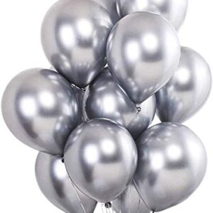 12Inch Chrome Metallic Silver Balloons for Party 50 Pcs Thick Latex Balloons for Party Decorations (Silver)