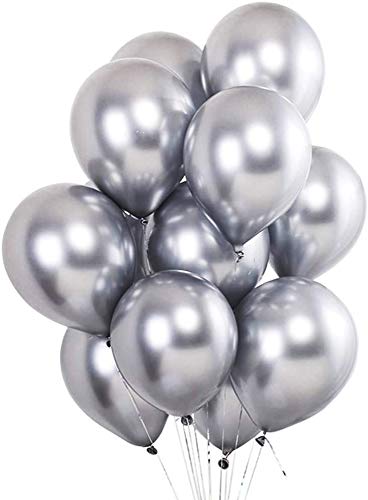 12Inch Chrome Metallic Silver Balloons for Party 50 Pcs Thick Latex Balloons for Party Decorations (Silver)