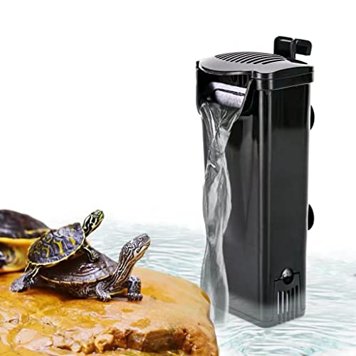 EmmaWu Turtle Filter Small Tank Filter Low Water Level Aquarium Filter Submersible Turtle Reptiles Amphibian Fish Shrimp Frog Crab Tank Filter (200L/H) (Black)