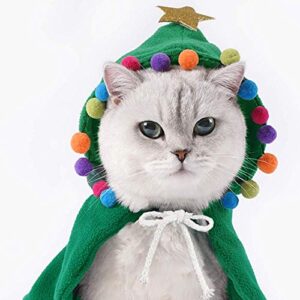 ANIAC Pet Christmas Costume Puppy Xmas Cloak with Star and Pompoms Cat Santa Cape with Santa Hat Party Cosplay Dress for Cats and Small to Medium Sized Dog (Small, Green)