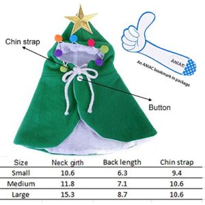 ANIAC Pet Christmas Costume Puppy Xmas Cloak with Star and Pompoms Cat Santa Cape with Santa Hat Party Cosplay Dress for Cats and Small to Medium Sized Dog (Small, Green)