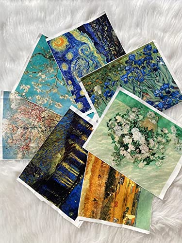 7 pcs of 20x25cm Cotton Twill Fabric Printed Painting of Van Gogh Cotton Twill Fabric for Sewing,Twill Fabric for Making Bags, Quilting,Wall Decor,Cotton DIY Sewing Materials Fabric