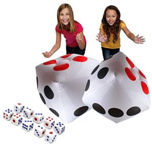 13" jumbo inflatable dice, 2pack outdoor fun giant inflatable dice set and 12mm 10pcs dice for indoor and outdoor broad game, ludo and pool party