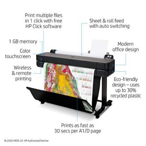 HP DesignJet T630 Large Format Wireless Plotter Printer - 36" (5HB11A), with Multipack and High-Capacity Genuine Ink Cartridges (10 Inks) - Bundle