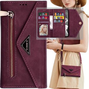 galaxy a51 4g/m40s wallet case with wristlet&shoulder strap,auker 9 card holder flip leather crossbody zipper purse case bag magnetic stand hidden pocket wallet clutch case for women samsung a51(4g)