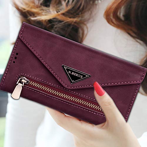 Galaxy A51 4G/M40S Wallet Case with Wristlet&Shoulder Strap,Auker 9 Card Holder Flip Leather Crossbody Zipper Purse Case Bag Magnetic Stand Hidden Pocket Wallet Clutch Case for Women Samsung A51(4G)