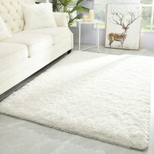 merelax modern soft fluffy large shaggy rug for bedroom livingroom dorm kids room indoor home decorative, non-slip plush furry fur area rugs comfy nursery accent floor carpet 4'x6' ivory